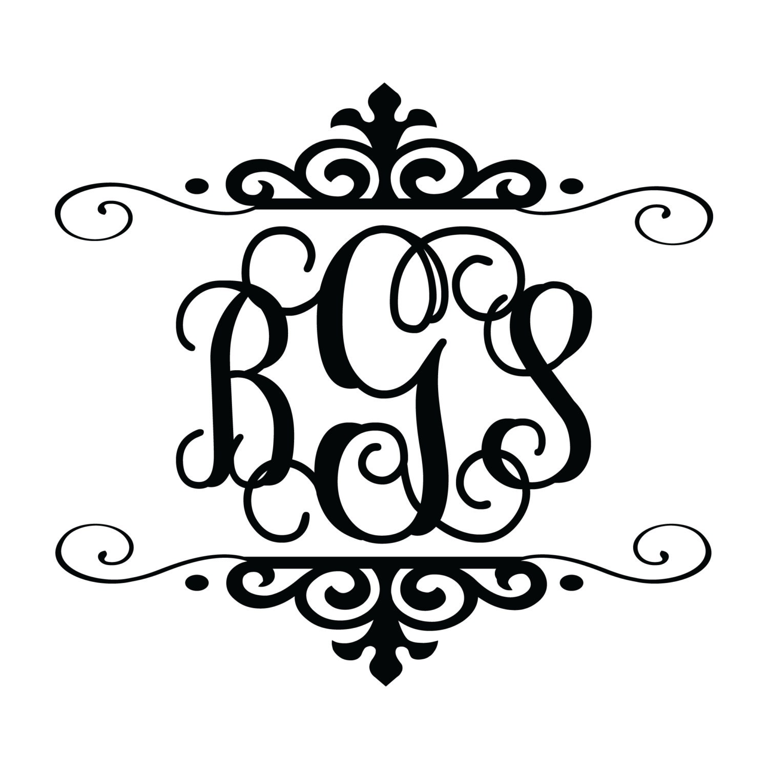 Personalized Three Initial Monogram Vinyl Wall Decal For