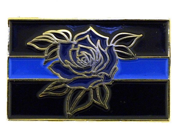Thin Blue Line Blue Rose Silver Plated Pin SKU: by RescueTees