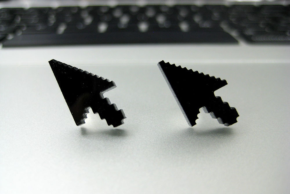 8-bit Computer Mouse Cursor Geeky Laser Cut Post Earrings