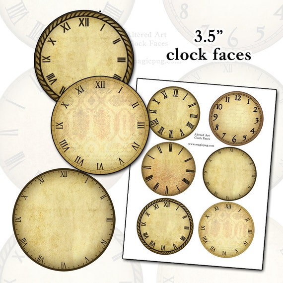 Altered Art Clock Face Digital Collage Sheet for mixed media