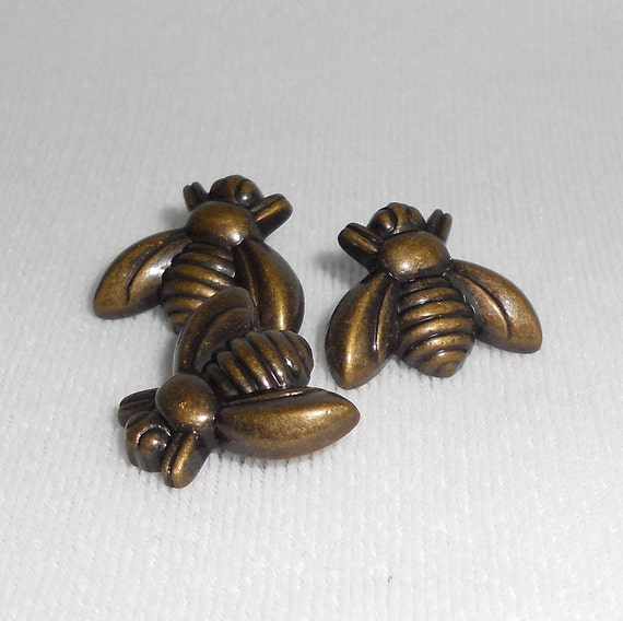 Honey Bee Buttons Set of 3 Metal Shank Button Antique