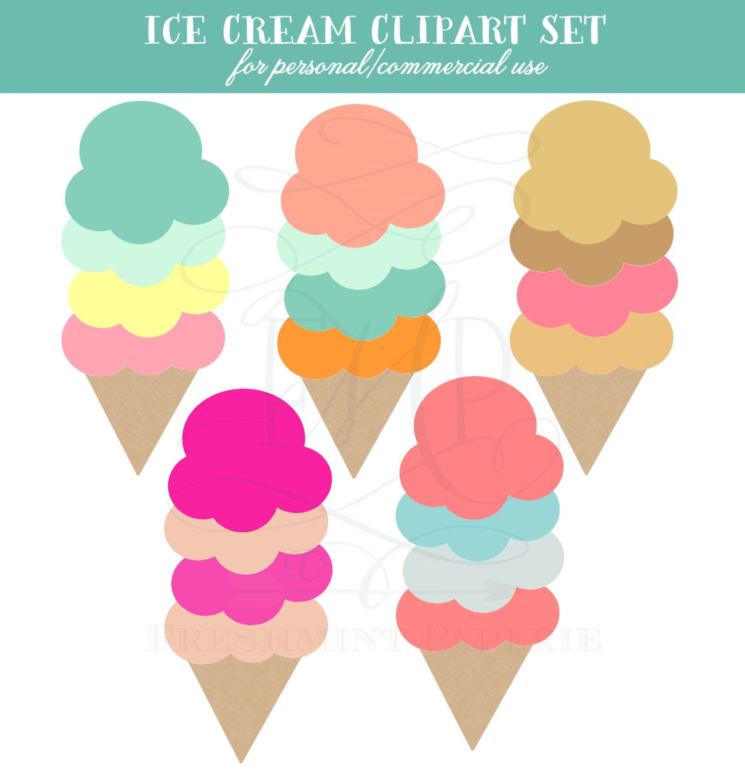 Ice Cream Clipart Set PNG File Commercial and Personal Use