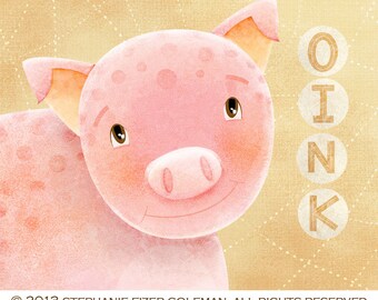 pig art print -- Farm Animals Pig -- pig artwork, nursery, kids art ...