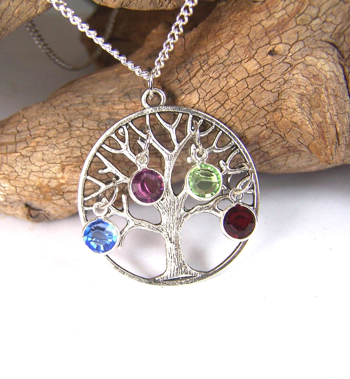 Family Tree Necklace Pendant With Birthstones Personalized