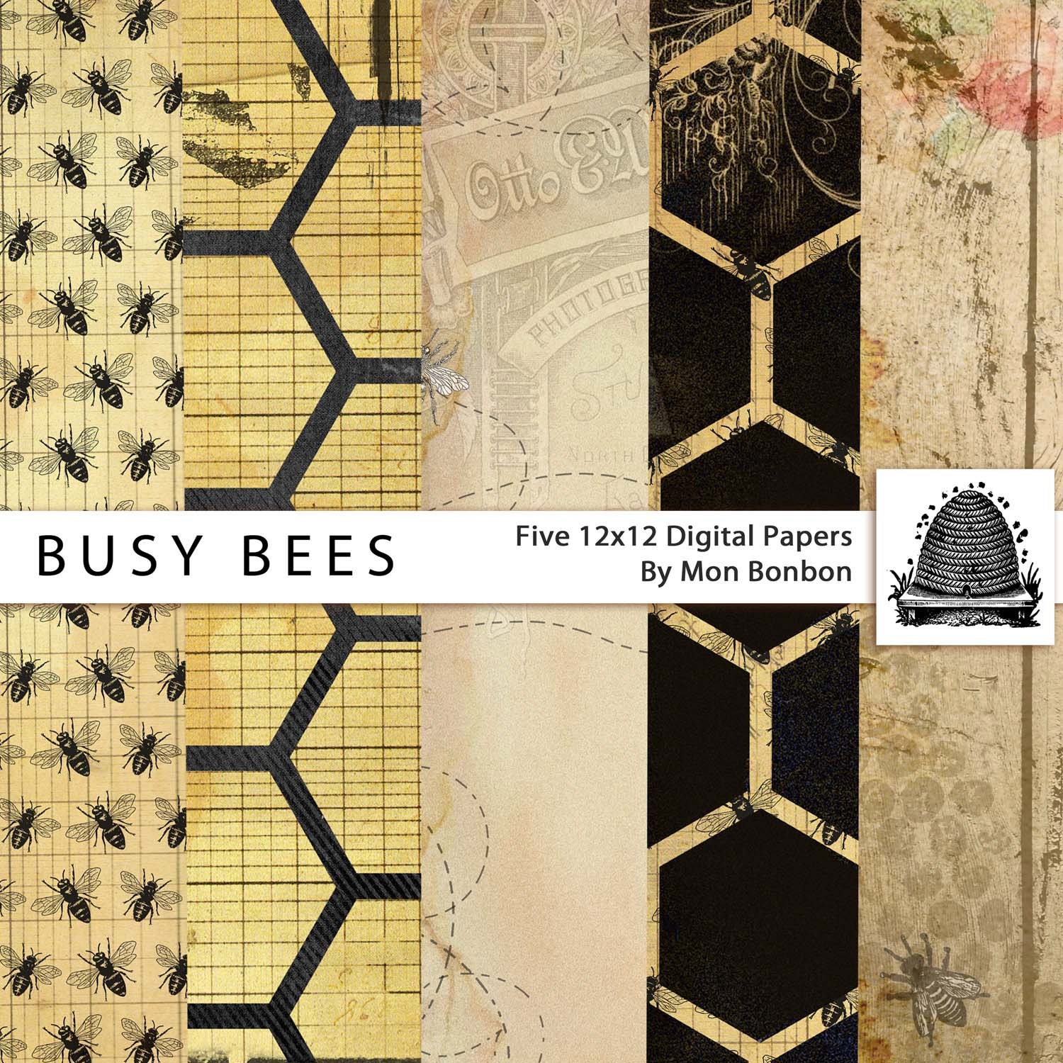 Busy Bees Digital Scrapbooking Background Papers 12x12 300
