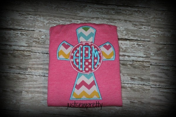 Cross with Monogram Center Embroidery Applique Design
