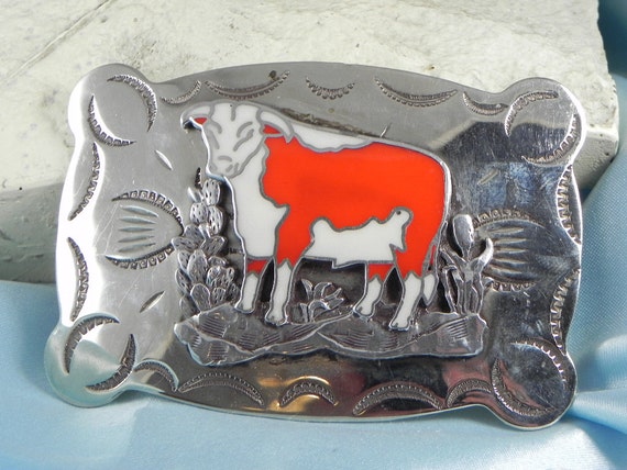 Western Cow Belt Buckle by PattycakesPlunder on Etsy
