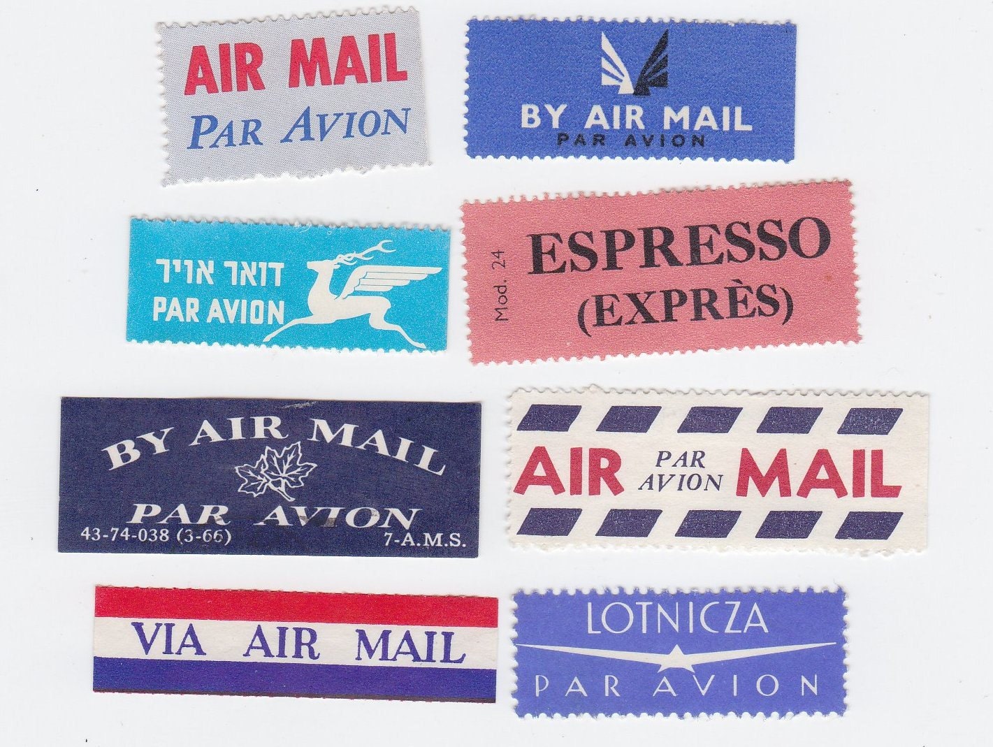 Vintage Post Assorted Airmail AIR Mail Postage Labels for