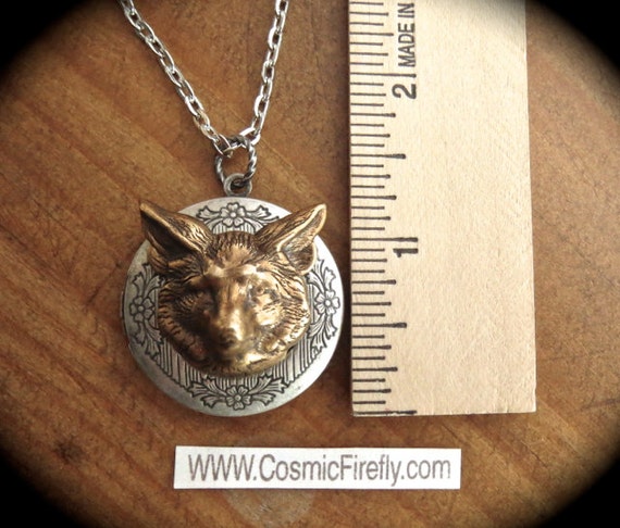 Fox Locket Necklace Brass Fox Necklace Gothic Victorian Style