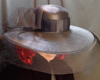 Black Sun Hat, Kentucky Derby, Wide Brimed, Church Headpiece, Fancy Topper