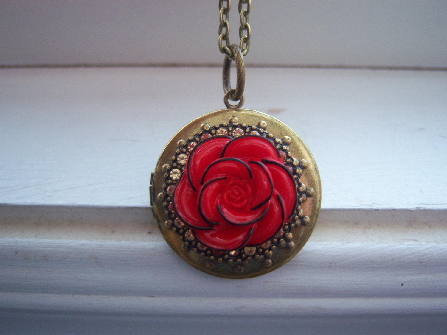 Rose Necklace Red Rose Necklace Rose Locket Locket by tamsglam