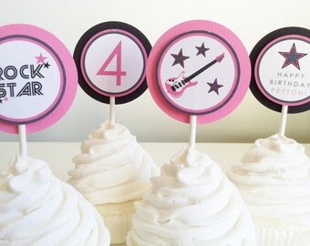 Rockstar / Pink Guitar Cupcake Toppers - Birthday Party Decorations ...