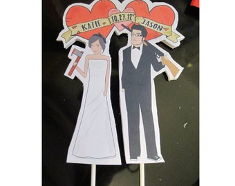 Zombie set Zombie wedding Groom with shot gun wife with axe