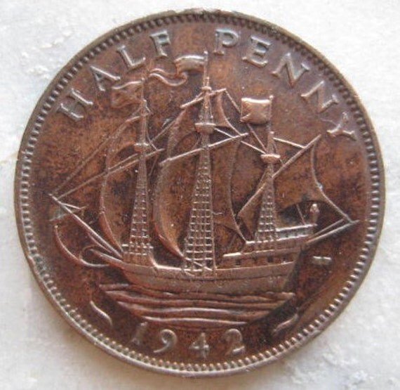 1942 British Coin United Kingdom Bronze Half Penny 1942 British Coin United Kingdom Bronze Half Penny
