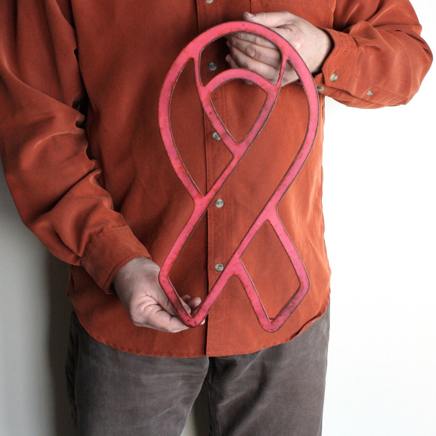 Cancer Awareness Ribbon metal wall art 16 tall metal