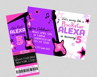 Fun Girly Rockstar Birthday Invitation - Photo Version Also Available