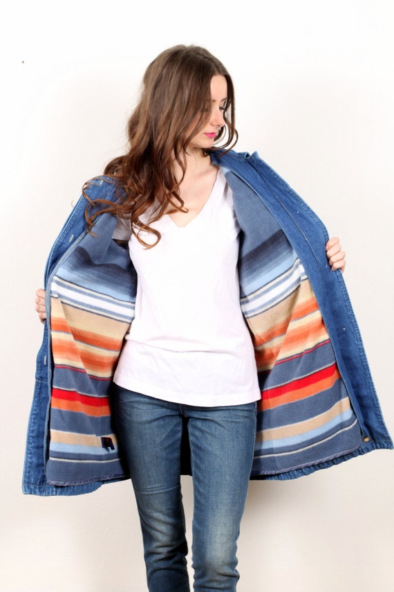 denim jean jacket coat // blue cotton // vintage 80s // duffle