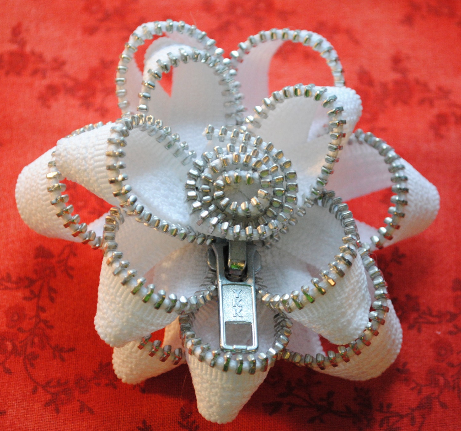 Zipper Flower Pin / Brooch White