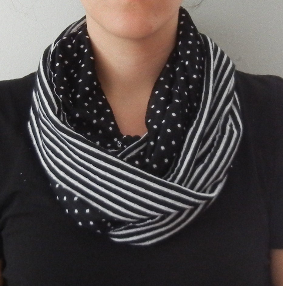 Black And White Polka Dot And Stripe Infinity Scarf