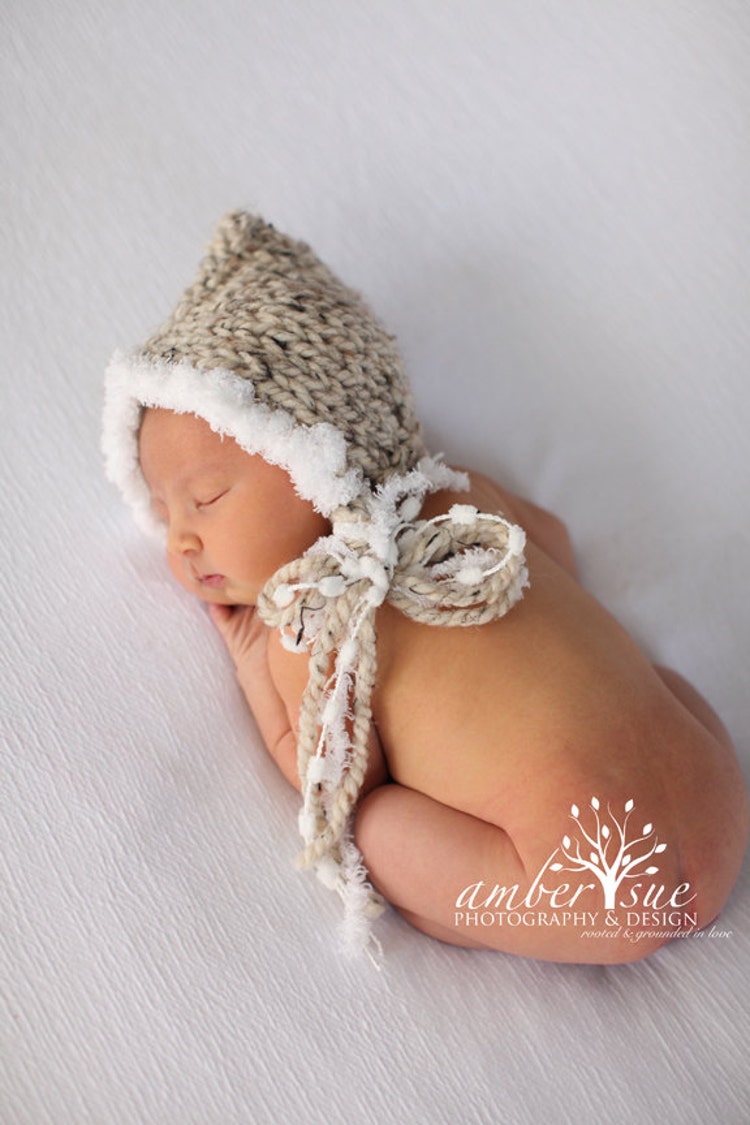 Crochet baby hat knit pixie bonnet photo prop by LocustTree