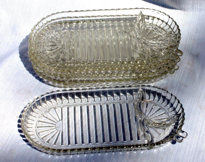 Set Of 5 Vintage Depression Glass Snack Set Trays C 1938