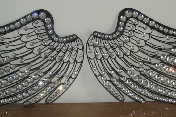 Large Angel Wings Jeweled Black Metal Angel Wings Wall Decor