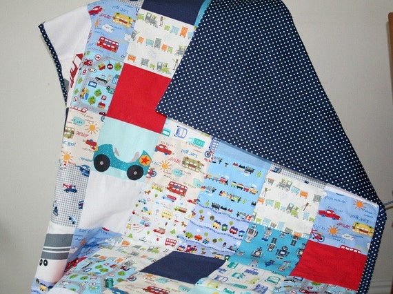 Baby Boy Patchwork Quilt Blue Nursery Bedding Colorful Baby