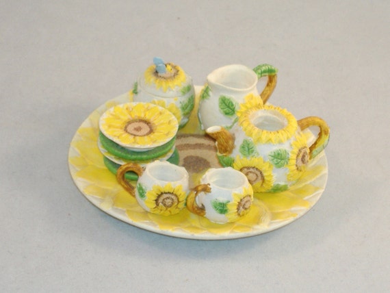 Vintage Miniature Sunflower Tea Set Decorative by debbisvintage