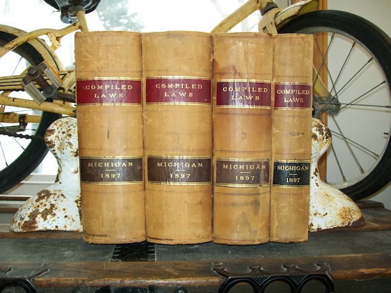 SALE 4 Antique 1897 Leather Law Books Stack of Books State