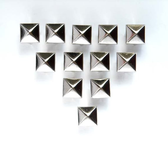 50 Silver Pyramid Square Rivet Studs 9mm 23-1 by TreeChild1