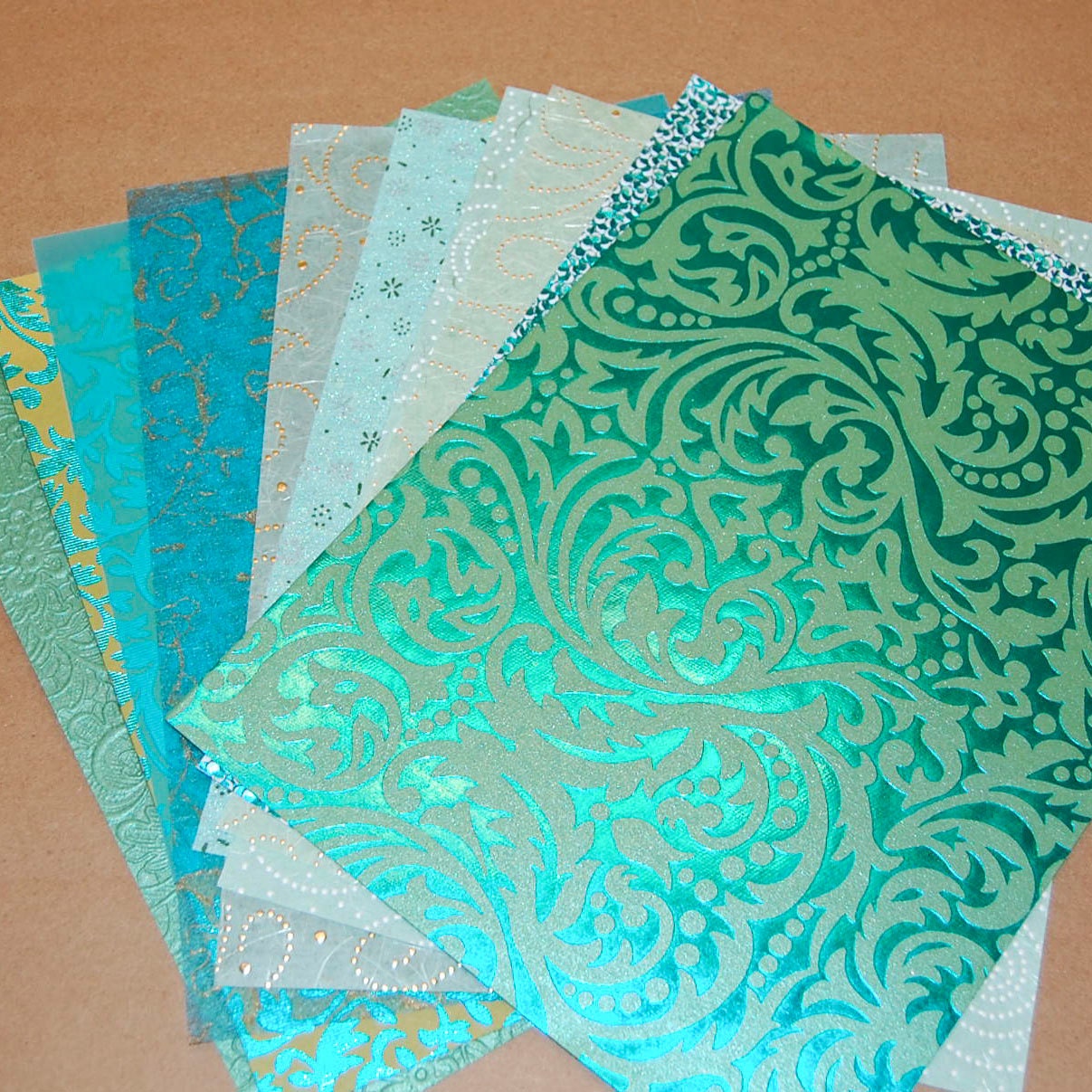 Decorative Paper Pack Teal Paper Set of 10 Embossed