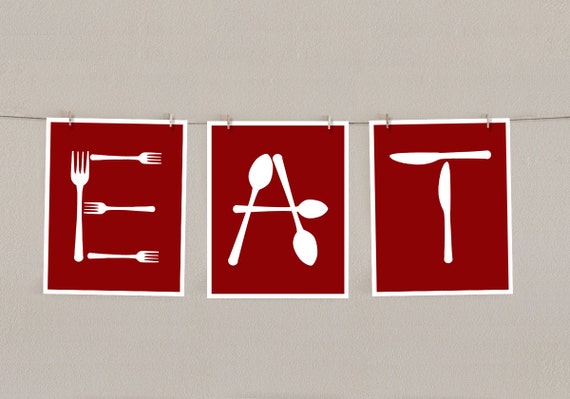 Kitchen Art Print Eat Letters with Fork by SlightlySprightly