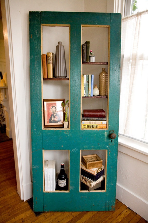 Vintage Door Bookcase: Knock Out Teal by TheDoorShelfFactory