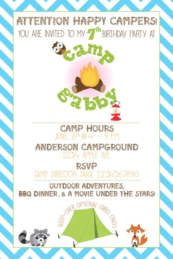 Camping Theme Party Invitation-printable