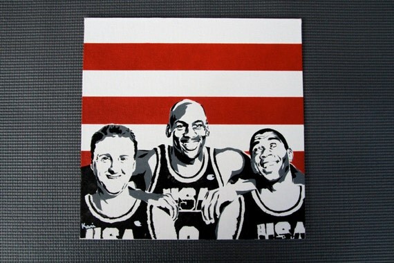 Items similar to 12 x 12 Dream Team (Jordan, Magic, Bird) Screenprint ...