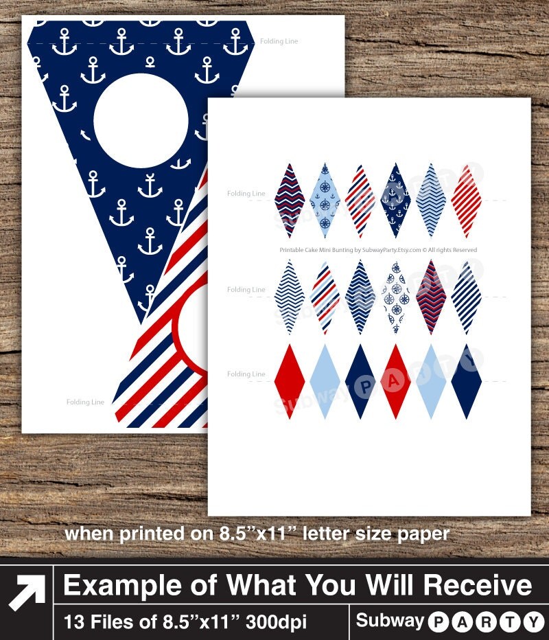 Nautical Party Printable Banner and Mini Cake Bunting. Navy