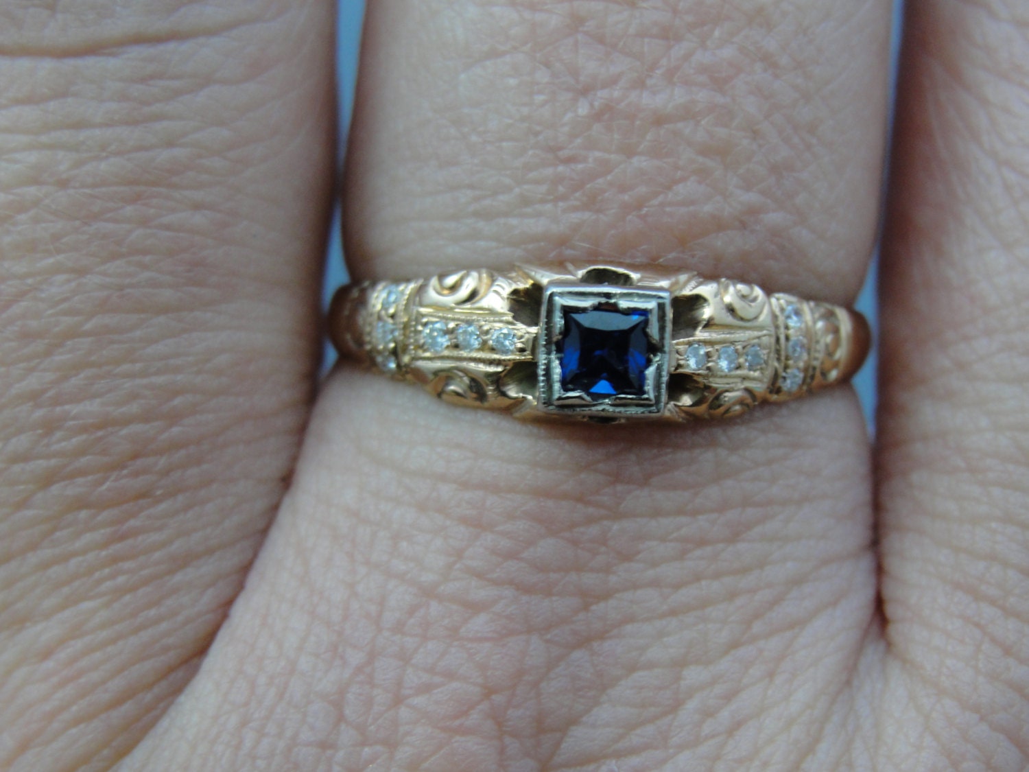 Antique 1800's Rose Gold Engagement Ring with Square