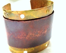 Handmade Double Cuff Bracelet, Distressed Brass and Antiqued Copper ...