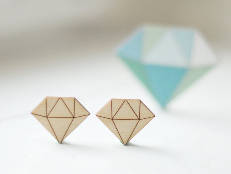 SET of 2pcs LITTLE wooden diamond shapes natural wood by forCRAFT