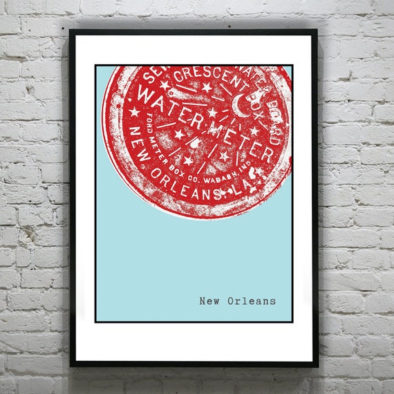 New Orleans Water Meter Art Print Poster Original Louisiana