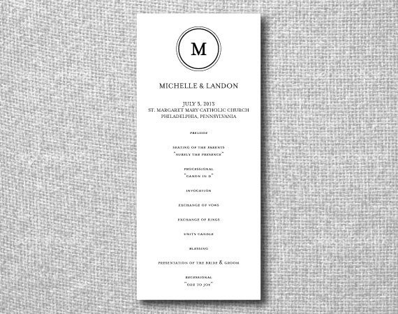 Printable Wedding Program – Modern Monogram – OnePaperHeart ...