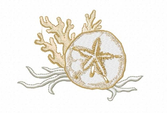 Seashells Machine Embroidery Design Sand Dollar and Coral