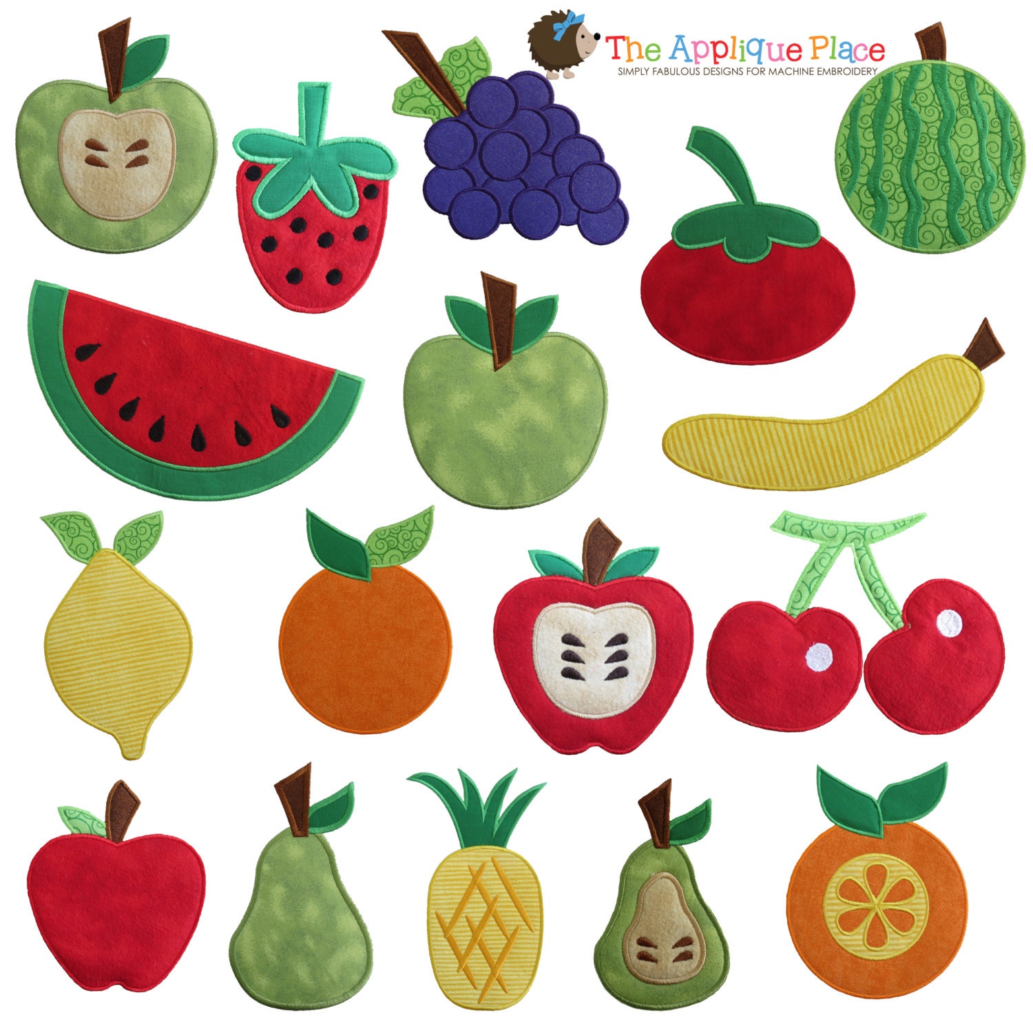 Set of 17 FRUIT Applique Designs Instant Digital Download