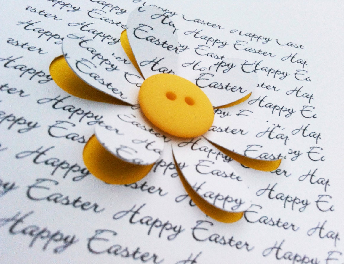 Easter Card Button Flower Paper Cut Flower Handmade