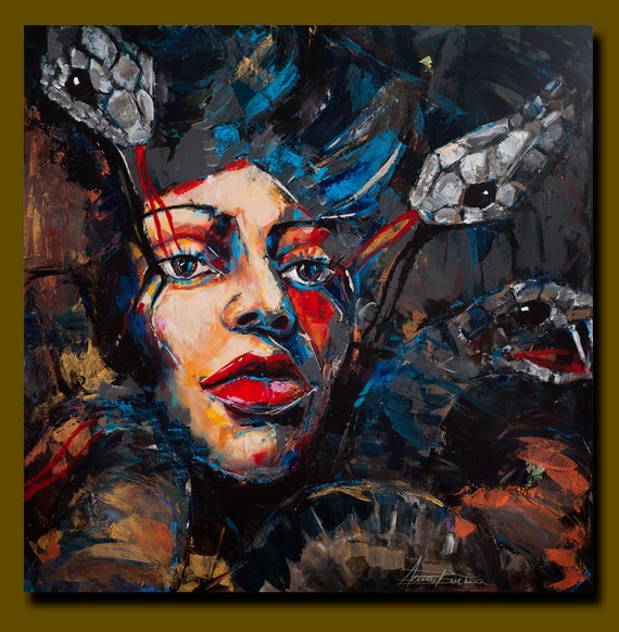 FINE Art PAINTING Portrait Acrylic On Canvas Modern textured