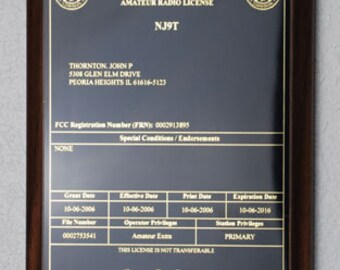 Amateur Radio License Plaque Pewter & Black