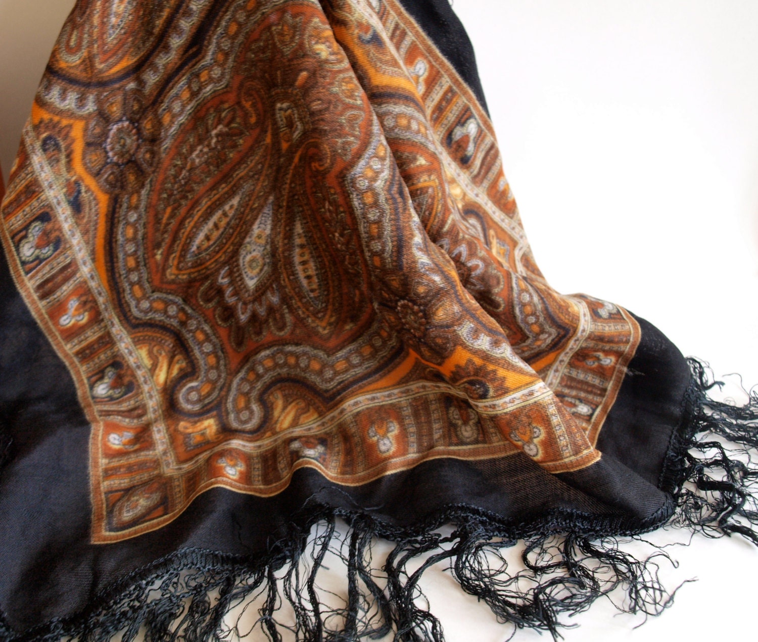 Vintage woolen scarf with black fringe, Woman’s Scarf, Vintage Scarves ...