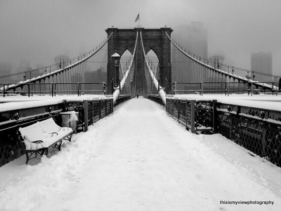 Brooklyn Bridge Snow Scene New York Original by myviewphoto