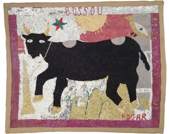 Haitian Voodoo Art Flag MAXON Bossou Damballa Folk Art sequin