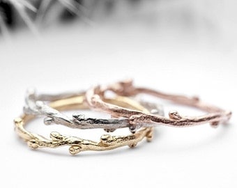 twig wedding band set sterling silver branch rings Elvish